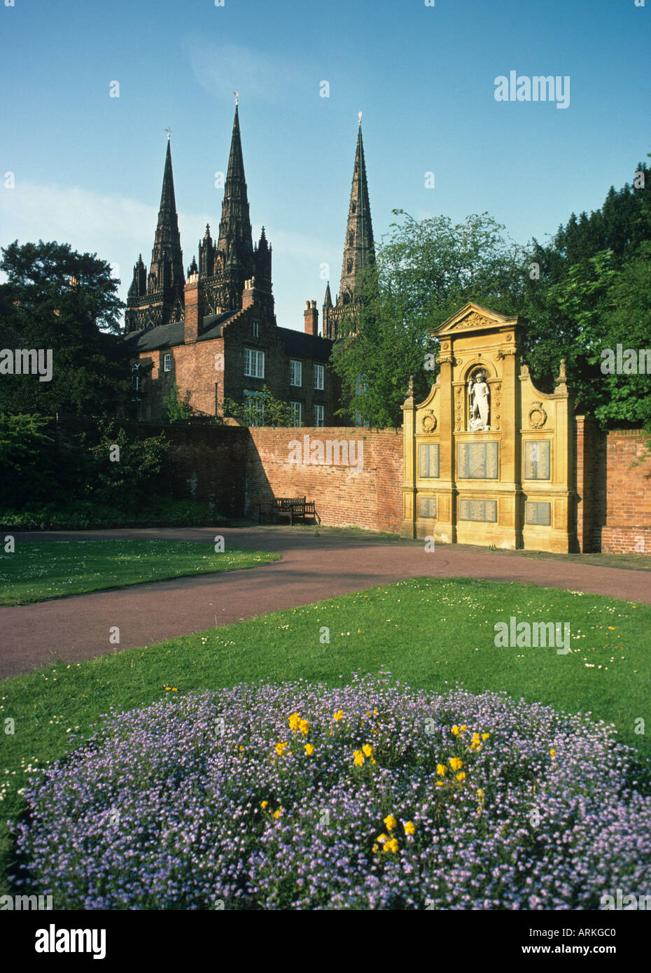 Memorial Garden with the three spires of Lichfield Cathedral The Ladies ...