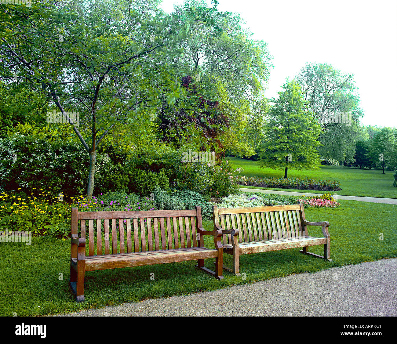 Weathered benches in the park Stock Photo - Alamy