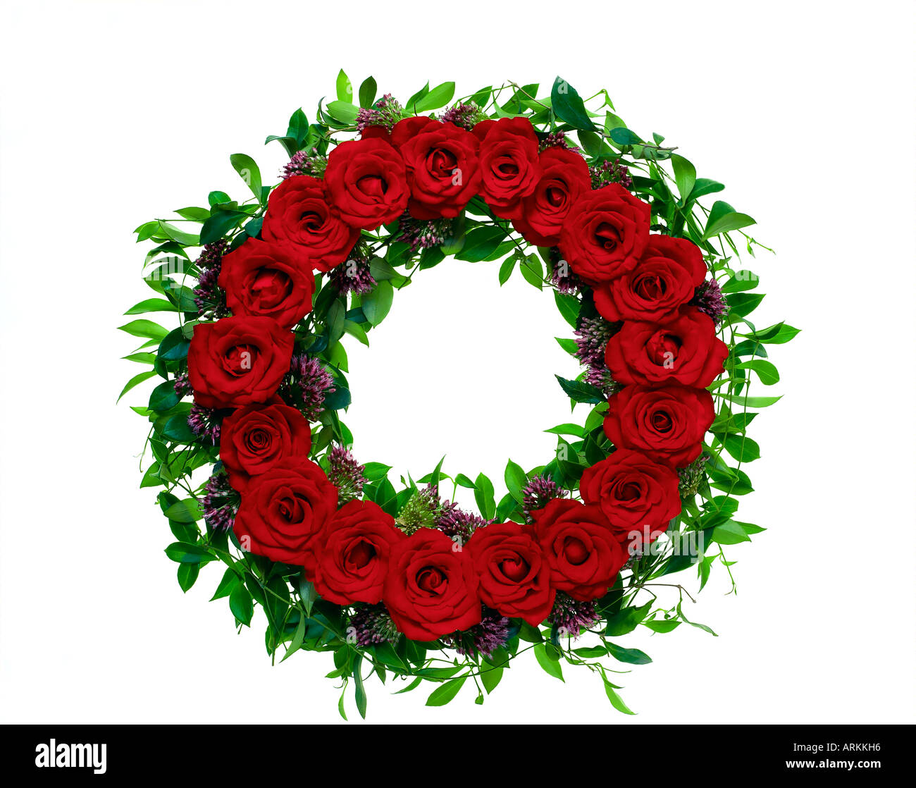 Floral centerpiece made of red roses and green leaves Stock Photo - Alamy