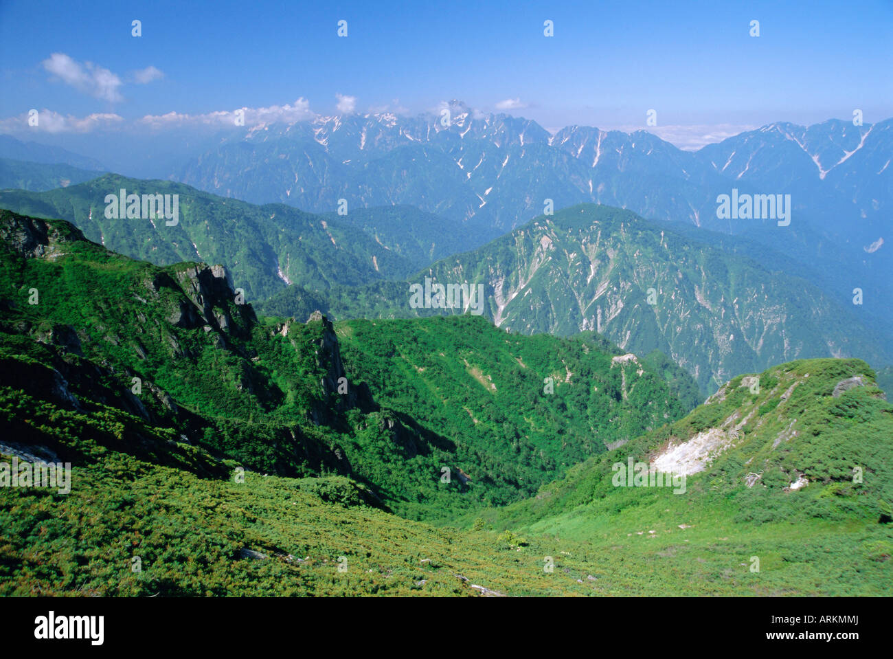 View along the hiking trails of Mt. Hakuba, Northern Alps, Japan Stock ...