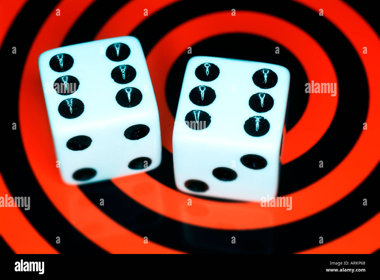 two white dice on contemporary red and black background Stock Photo - Alamy