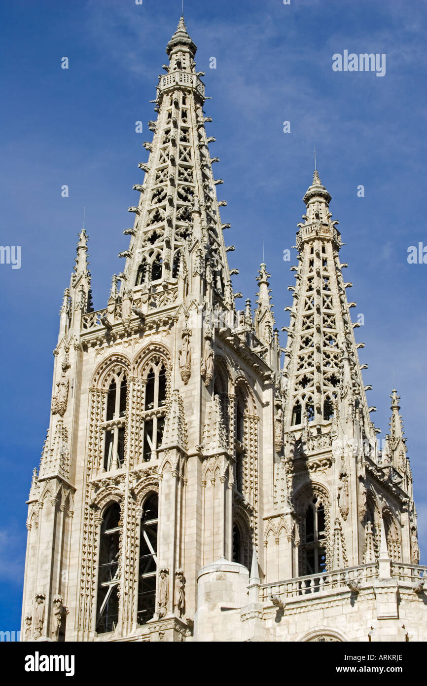 Intricate traceries on stonework gothic spire of Our Lady of Burgos ...