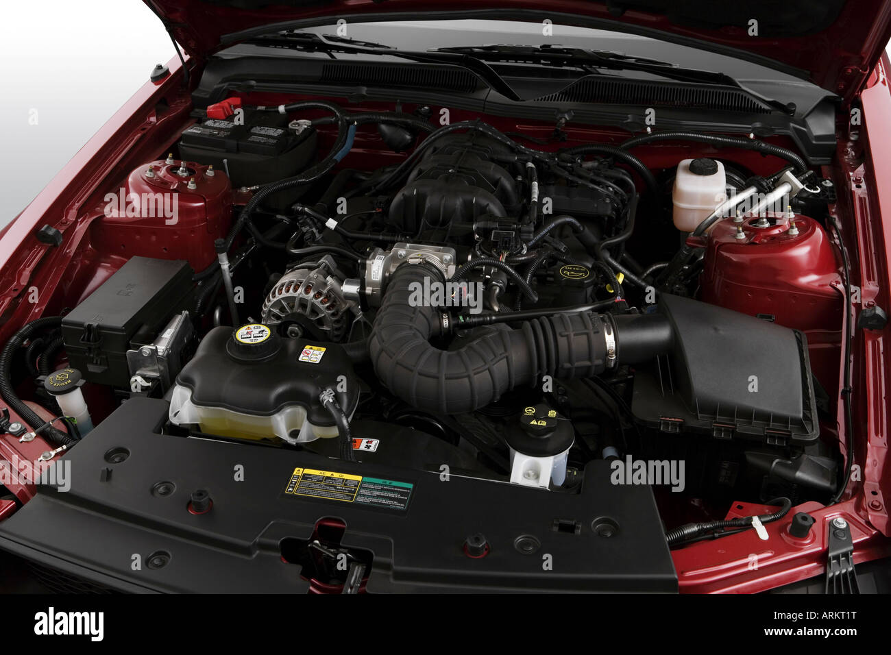 2008 Ford Mustang V6 Deluxe in Red - Engine Stock Photo - Alamy