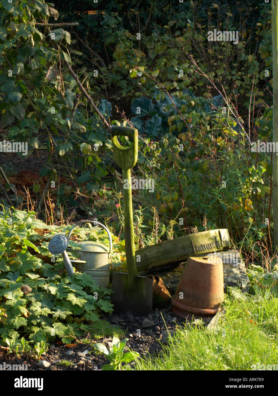 garden old spade and sieve Stock Photo - Alamy