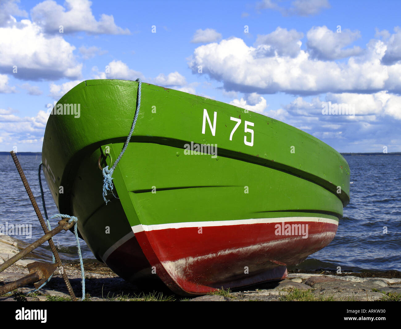 Colorful green fishing boat, Nida Neringa, The Curonian Spit National ...