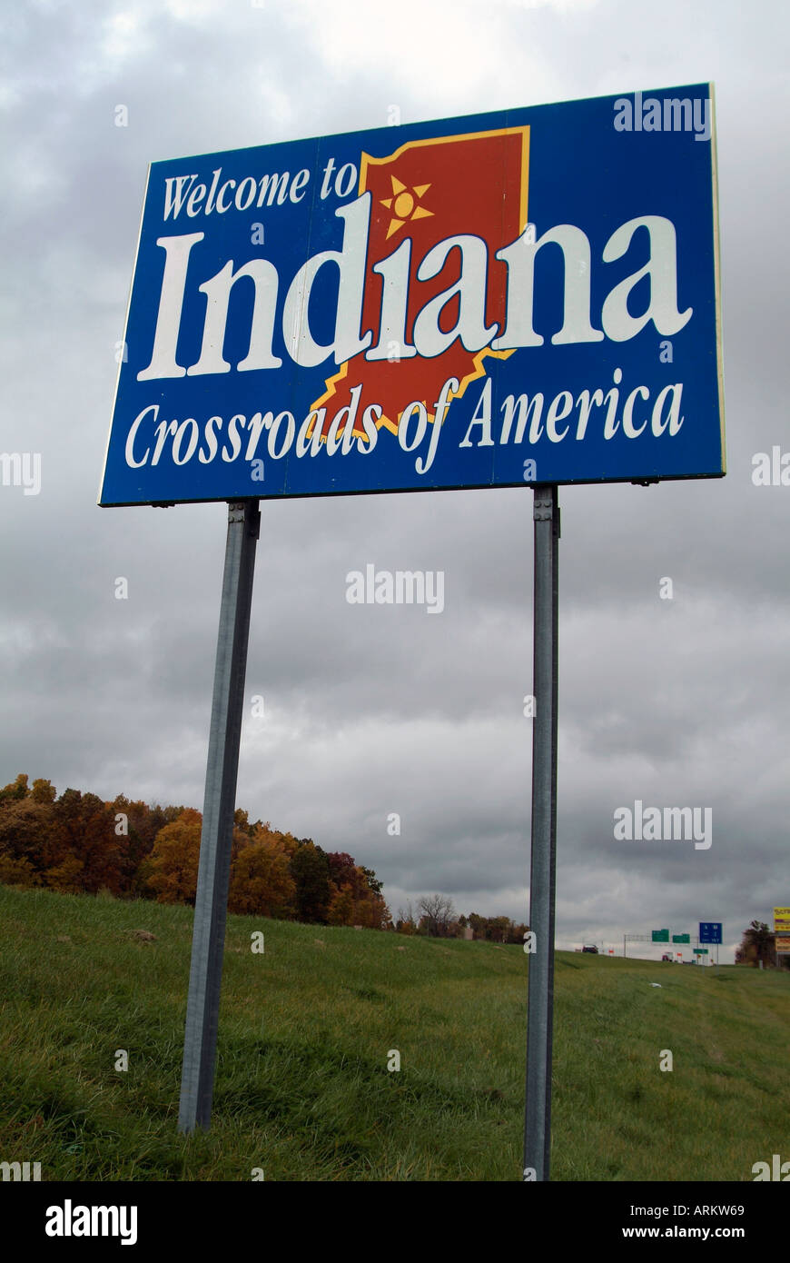 Welcome to Indiana sign greet traveler to the state on Interstate 69 at ... Welcome to Indiana sign greet traveler to the state on Interstate 69 at ...