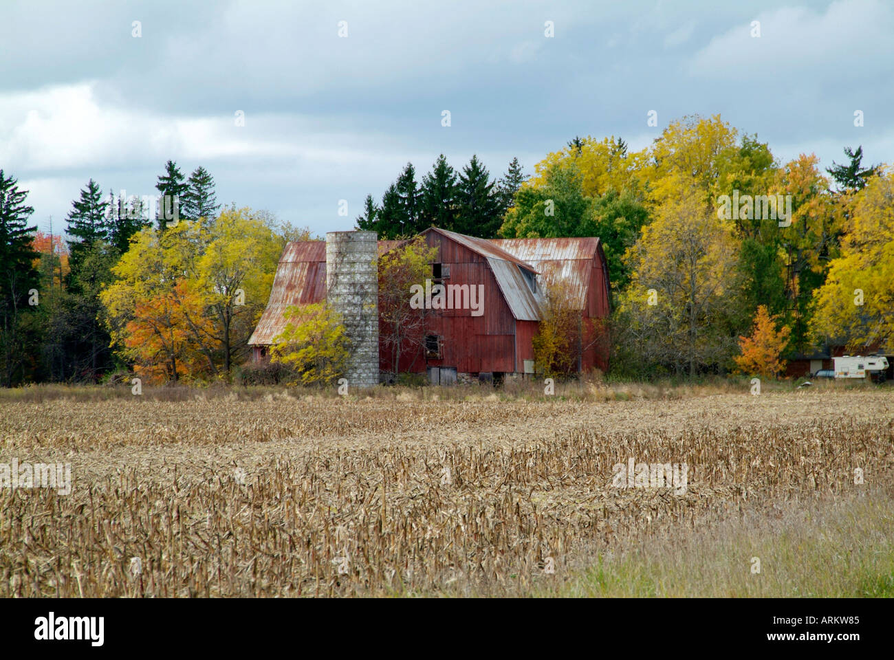 Northern Indiana agriculture farming scene during the autumn fall ...
