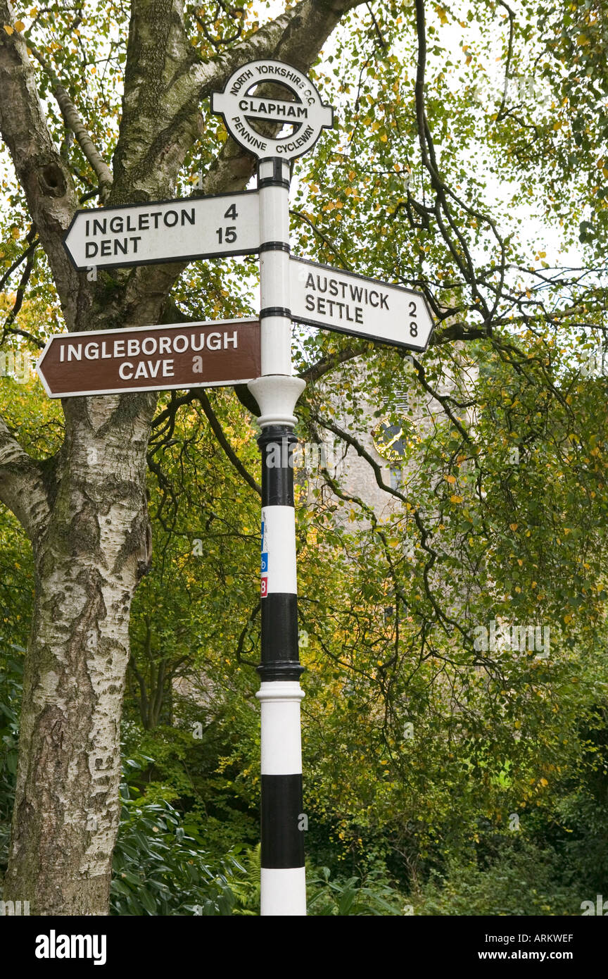 British signpost in Clapham on Pennine cycleway route North Yorkshire ...