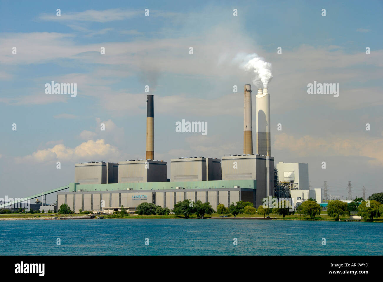 Coal fired electrical power plant station located on the St Clair River ...
