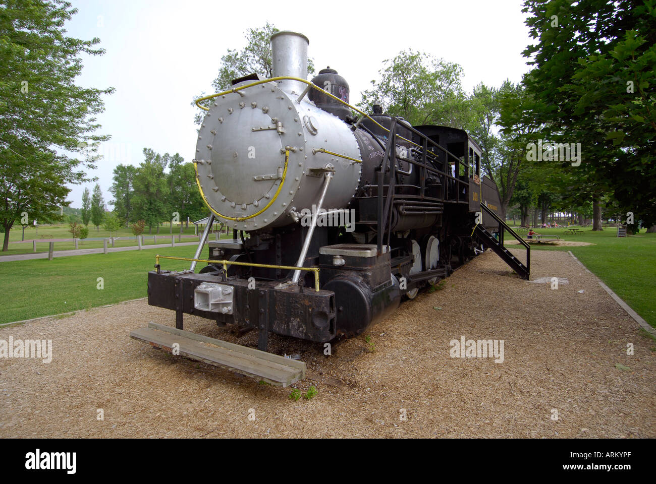 Old steam powered locomotive train engine at Marysville Park Michigan ...