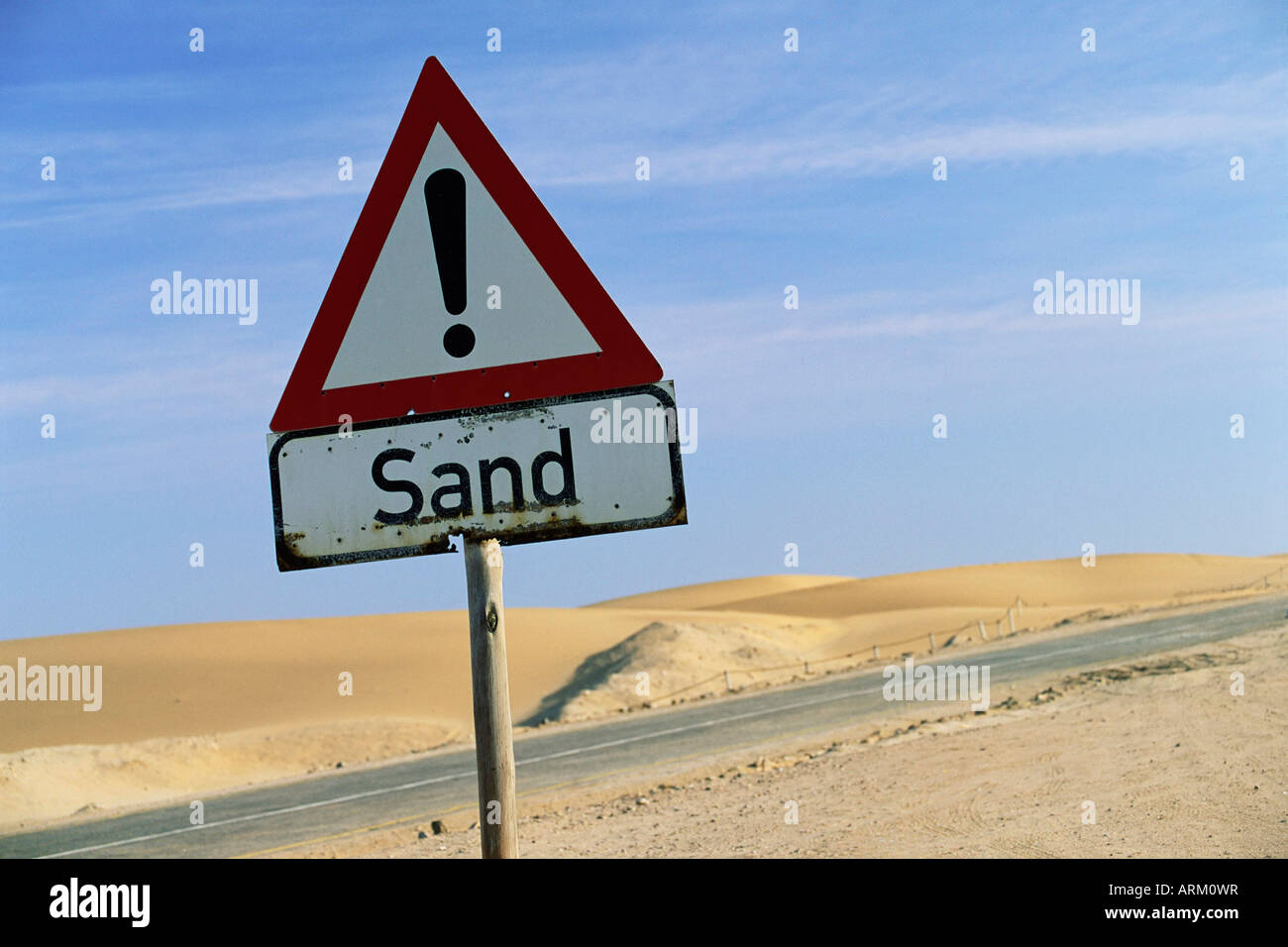 Road sign warning of sand, Swamopmund, Namibia, Africa Stock Photo - Alamy