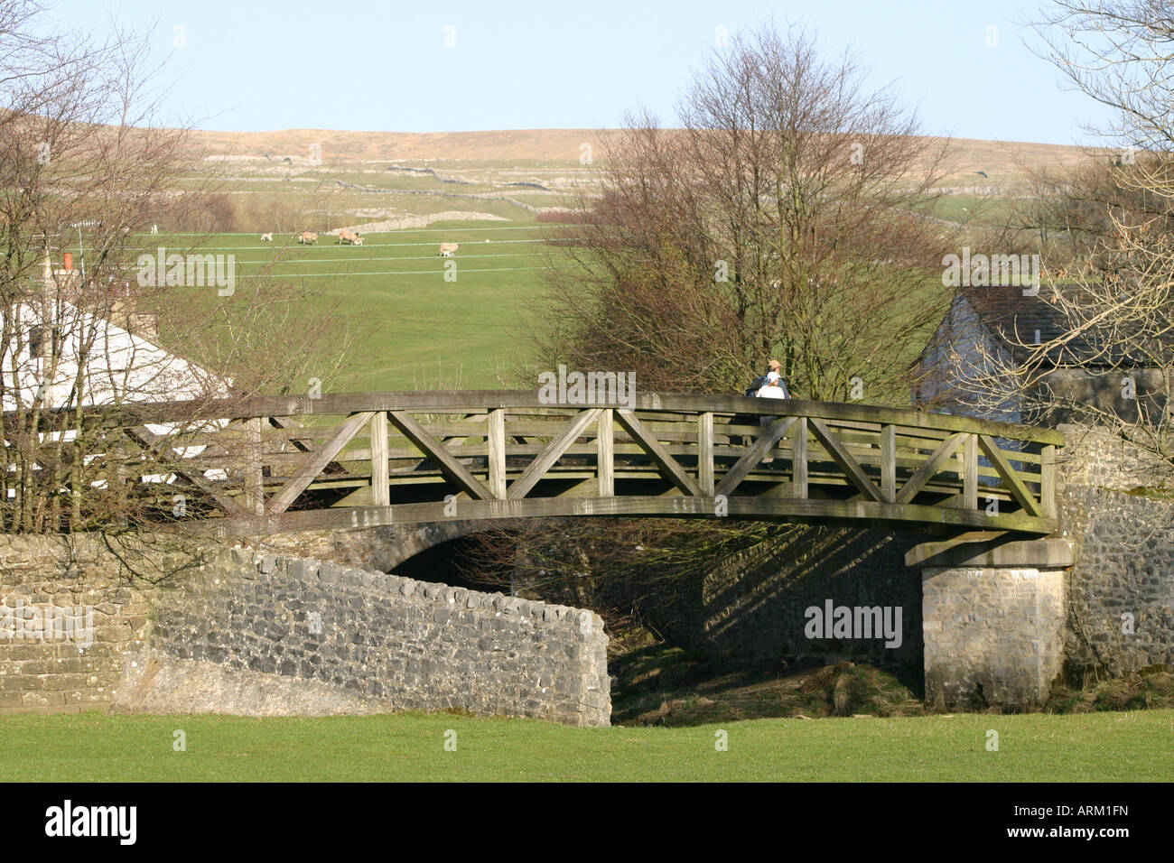 river ribble new footbridge limestone landscaping Stock Photo - Alamy