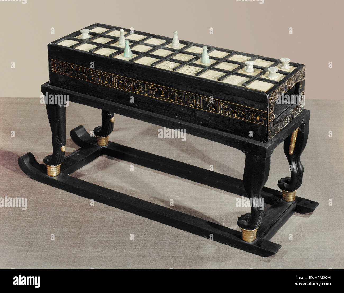 A board game of senet, in ebony and ivory, from the tomb of the pharaoh ...