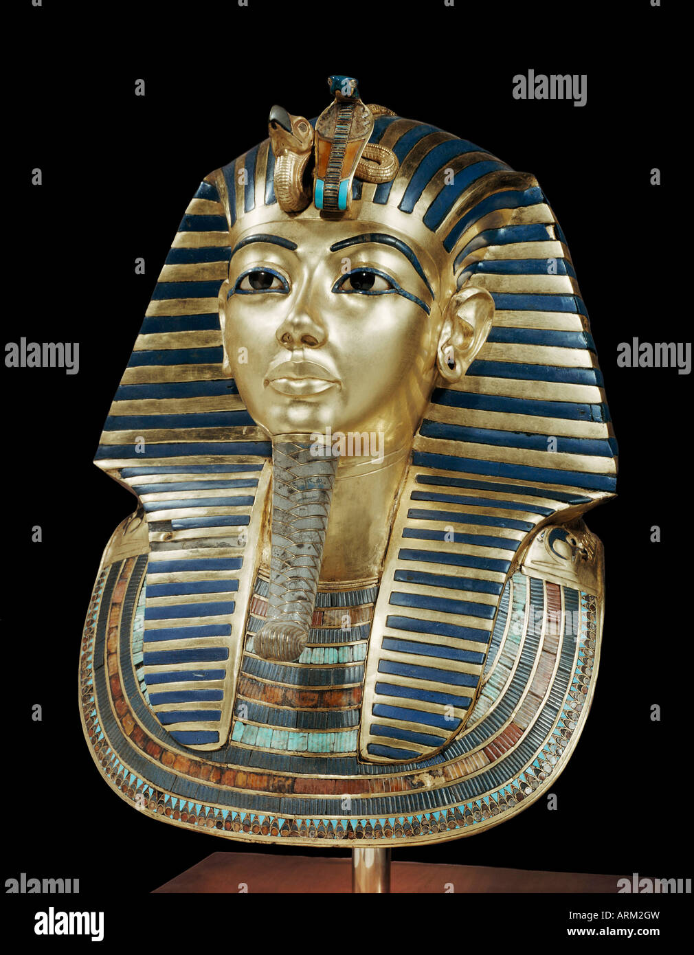 Tutankhamun's funeral mask in solid gold inlaid with semi-precious ...