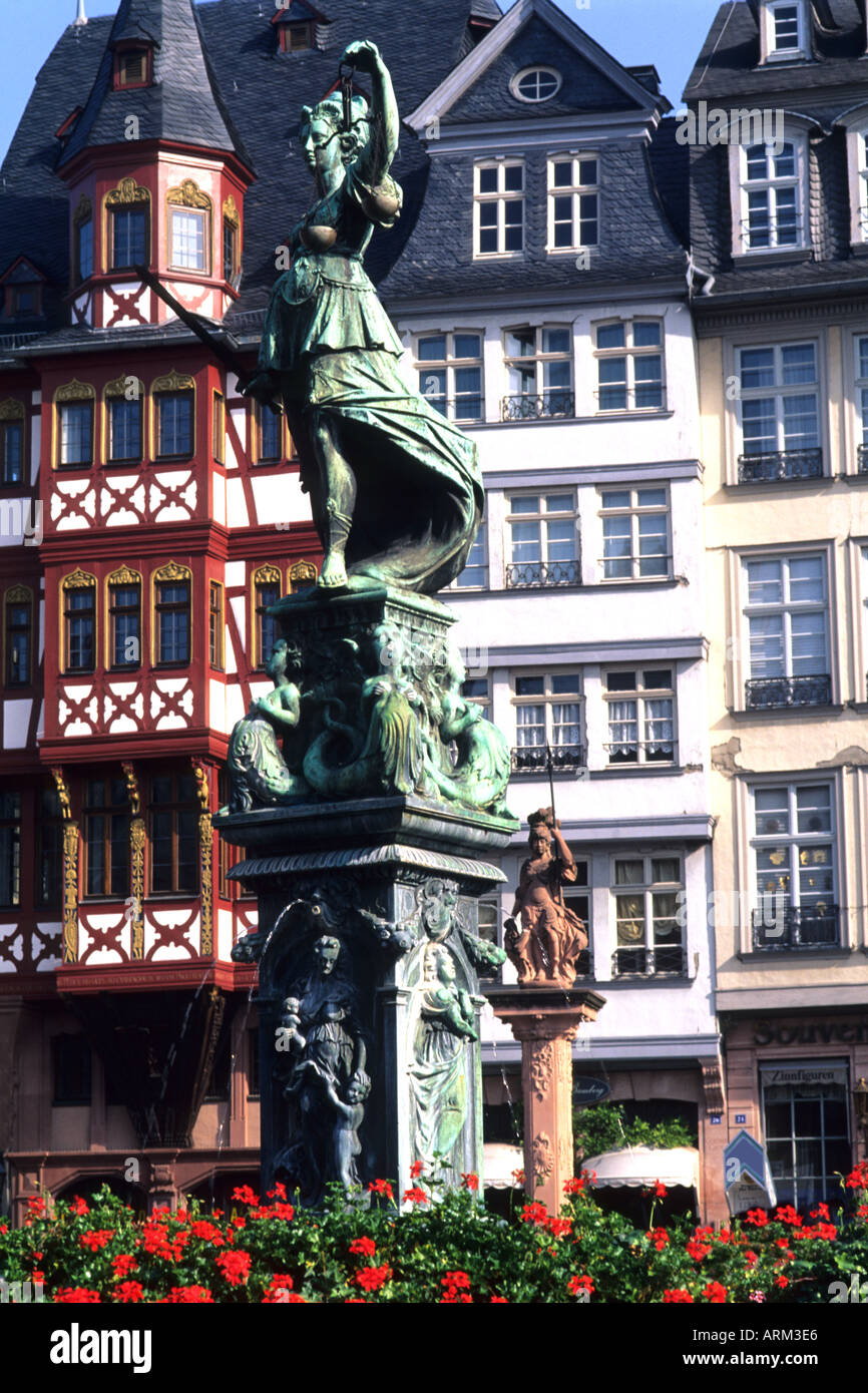 Justice Statue in Famous Romeberg Square Frankfurt Germany Stock Photo ...