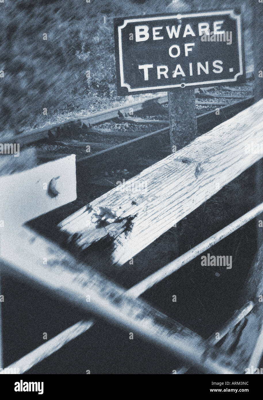 beware of train sign Stock Photo - Alamy