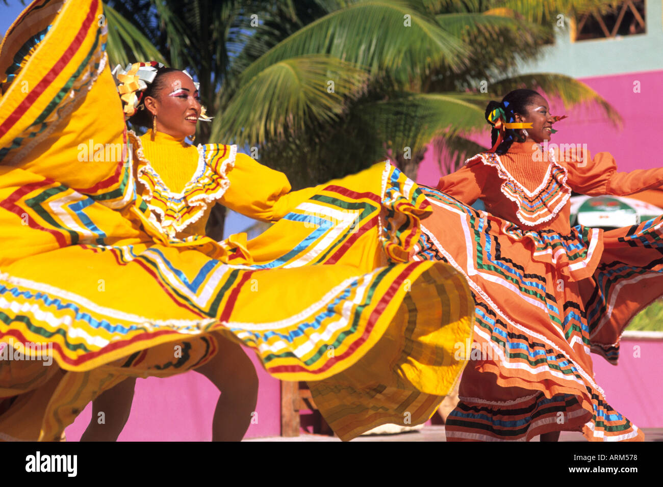 Colorful Mexican Dancers Performing in Costume in Costa Maya Mexico ...