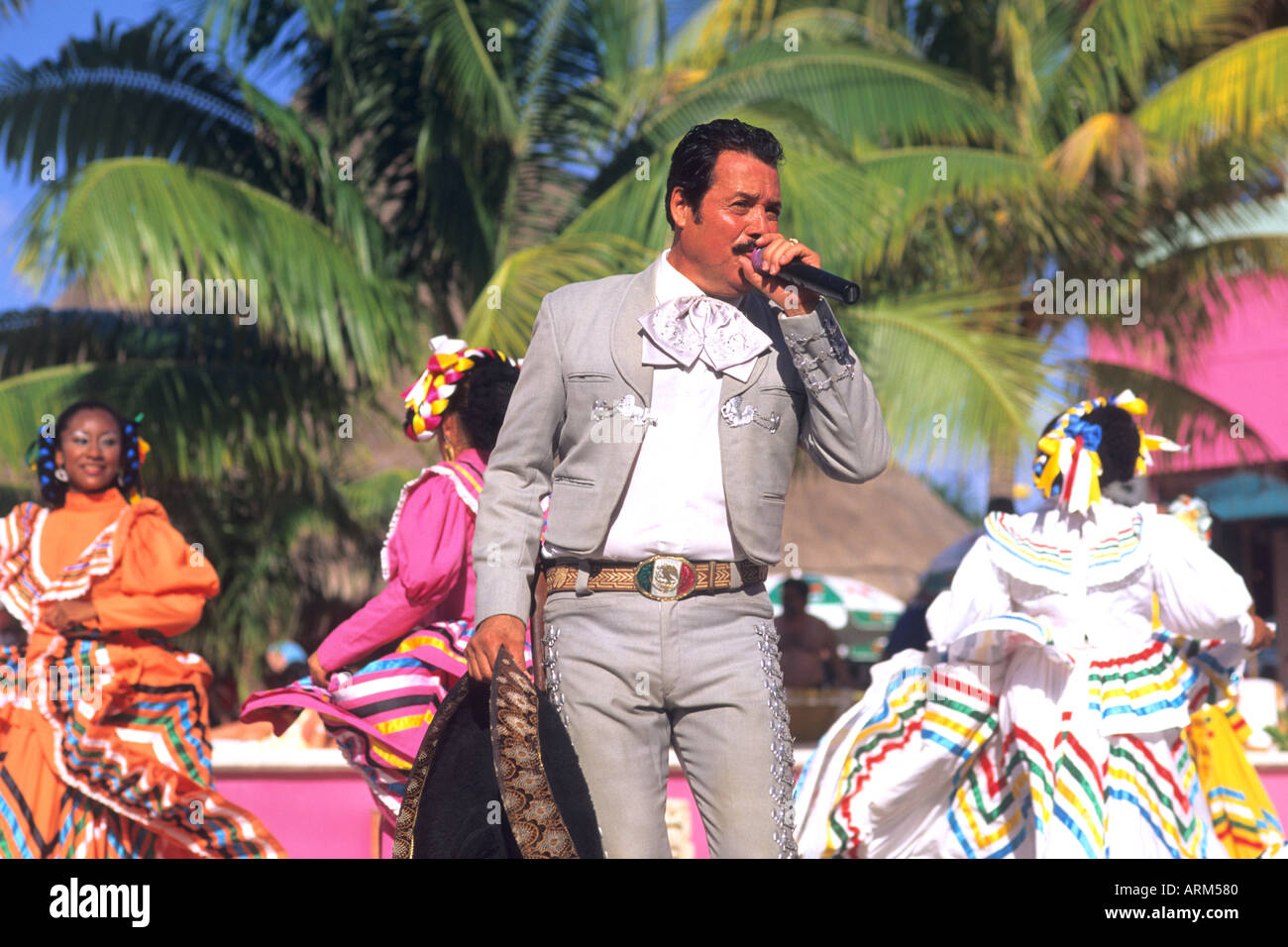 Mexican Mariachi Singer with Band Performing Costa Maya Mexico Stock ...