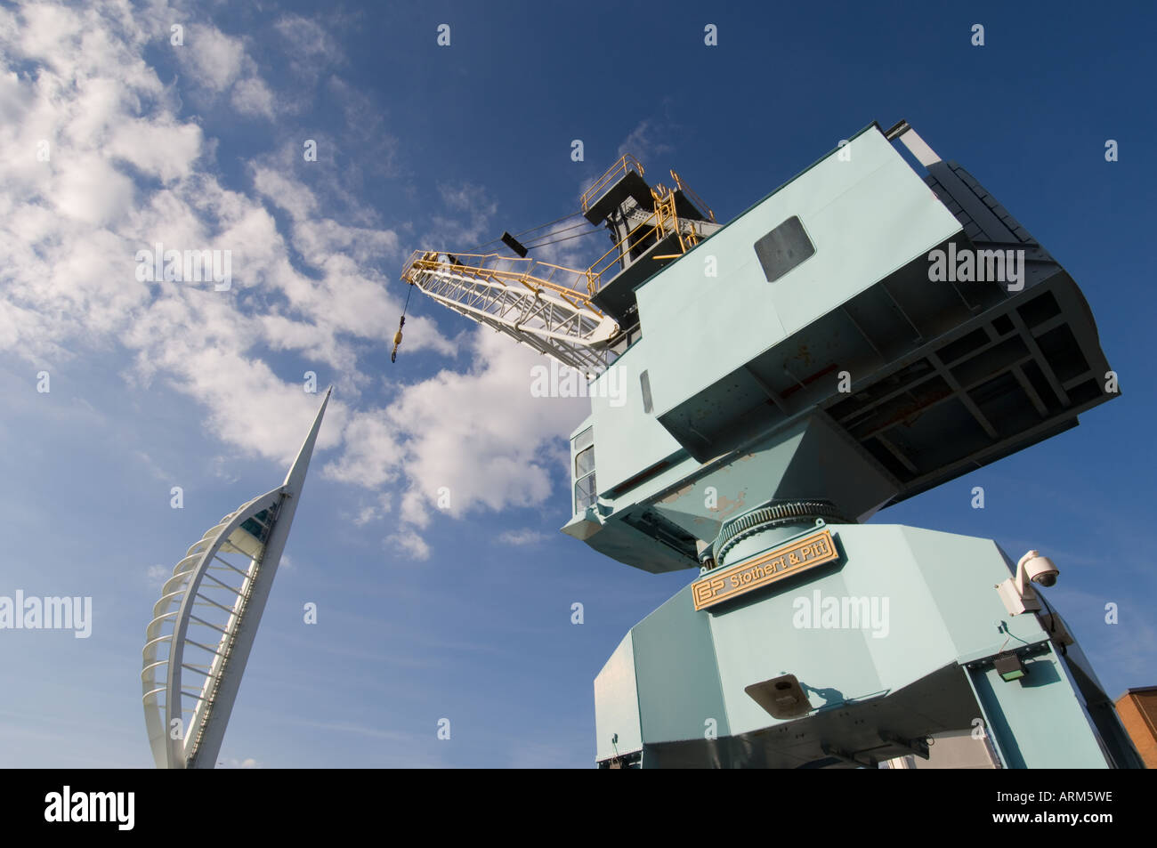 dockyard crane at Gunwharf Quays Portsmouth with Spinnaker Tower in ...