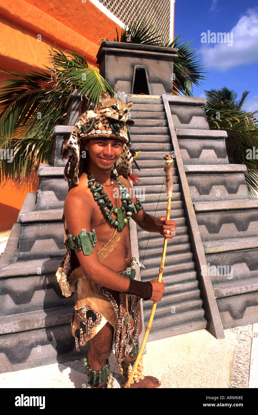Mayan native in colorful costume in Cozumel Mexico Stock Photo - Alamy