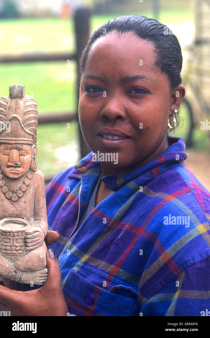 Native woman with Mayan Statue at Altura Ha Ruins in Belize Stock Photo ...