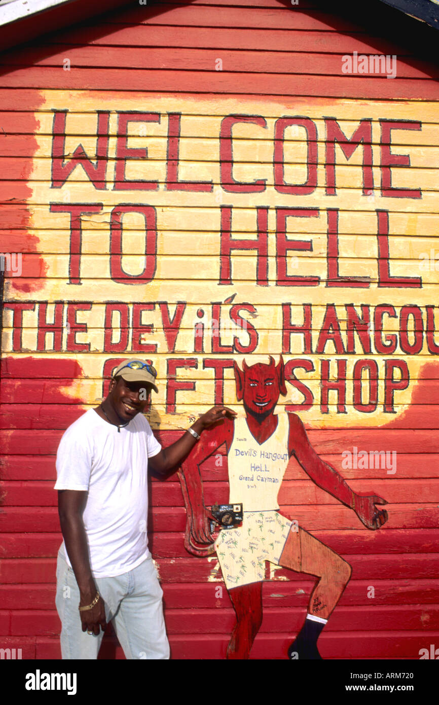 Local man in the famous town of Hell in the Cayman Islands Stock Photo ...