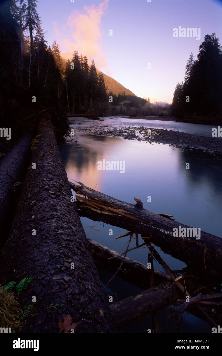 Sunset over the Hoh River, Hoh Valley, Olympic National Park, UNESCO ...