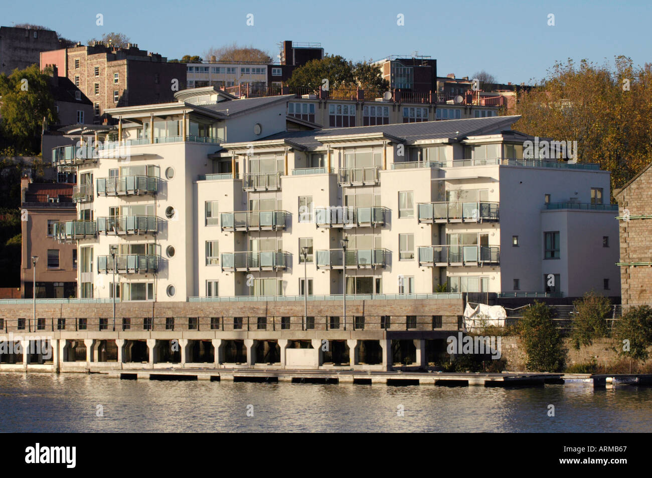 Modern apartment building on dockside in city of Bristol England UK ...
