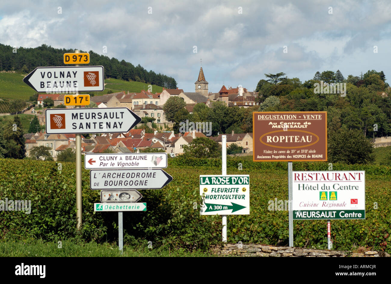 Road Signs at Monthelie in the Burgundy Wine Region near Beaune France ...