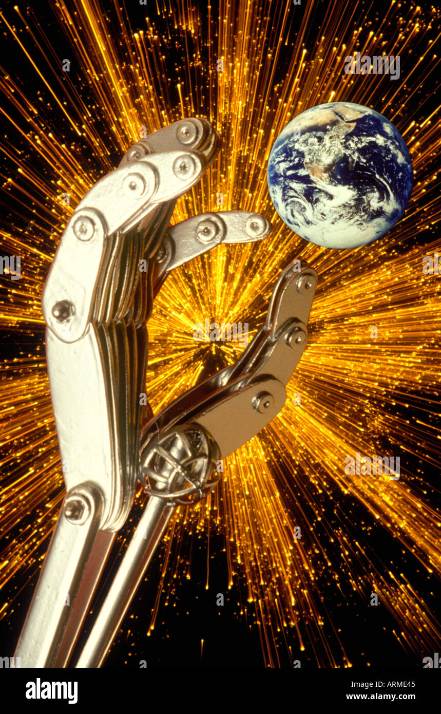 Robotic arm and earth Stock Photo - Alamy