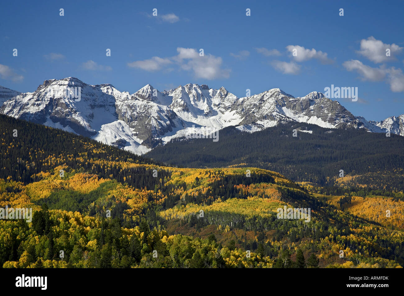 Sneffels Range with fall colors, near Ouray, Colorado, United States of ...