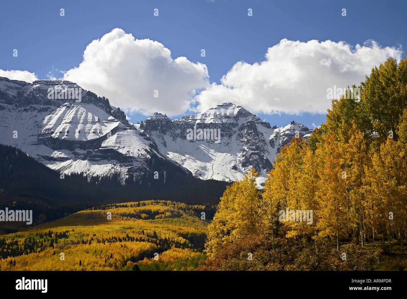 Sneffels Range with fall colors, near Ouray, Colorado, United States of ...