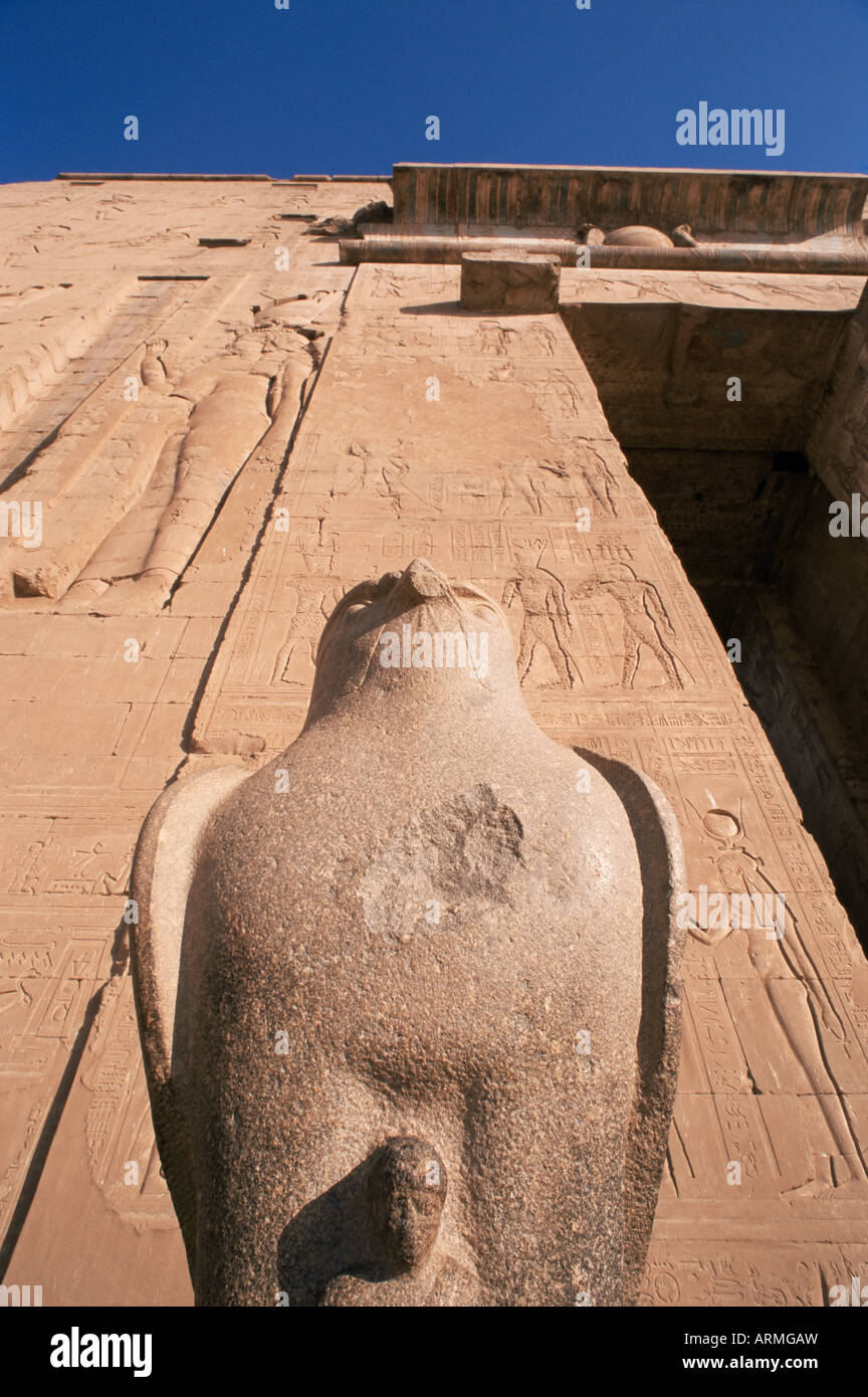 Statue of Horus at entrance to the Horus Temple, Edfu, Egypt, North ...