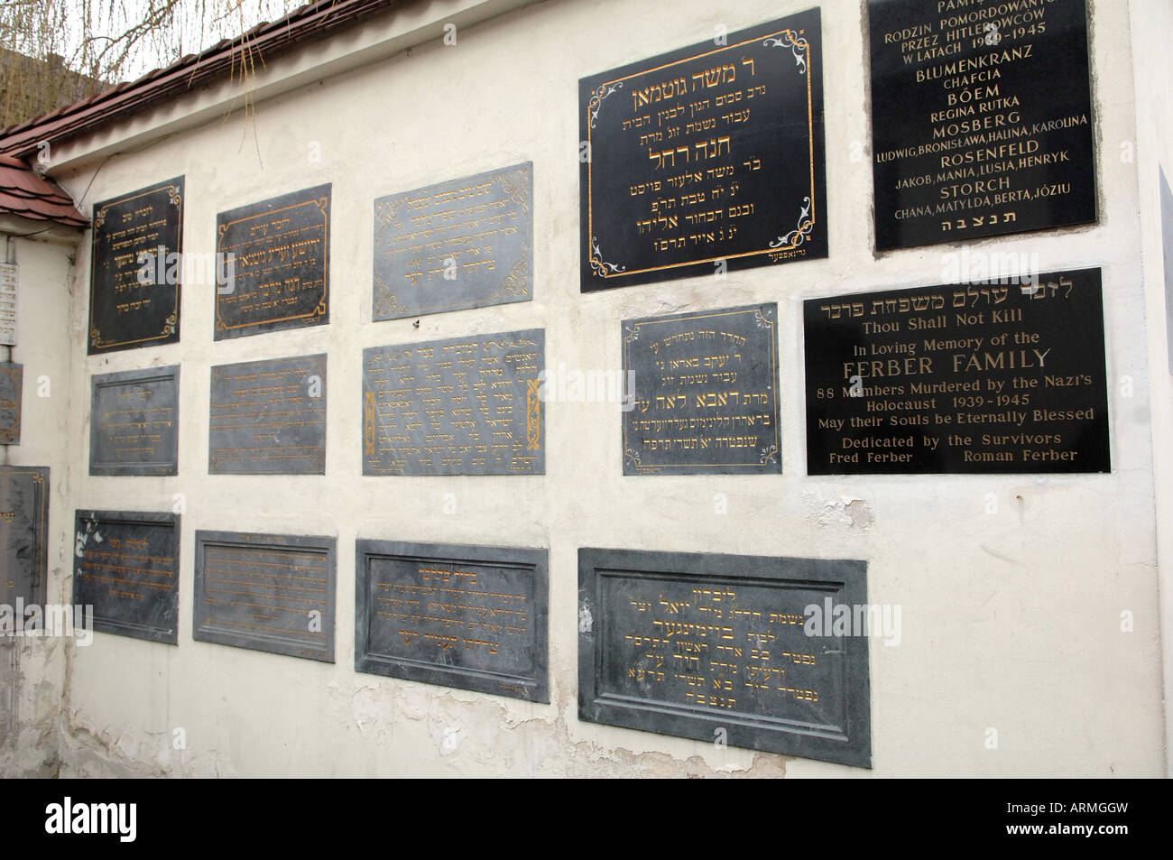 Holocaust Memorial Plaques Remuh synagogue Kazimierz area Krakow Stock ...