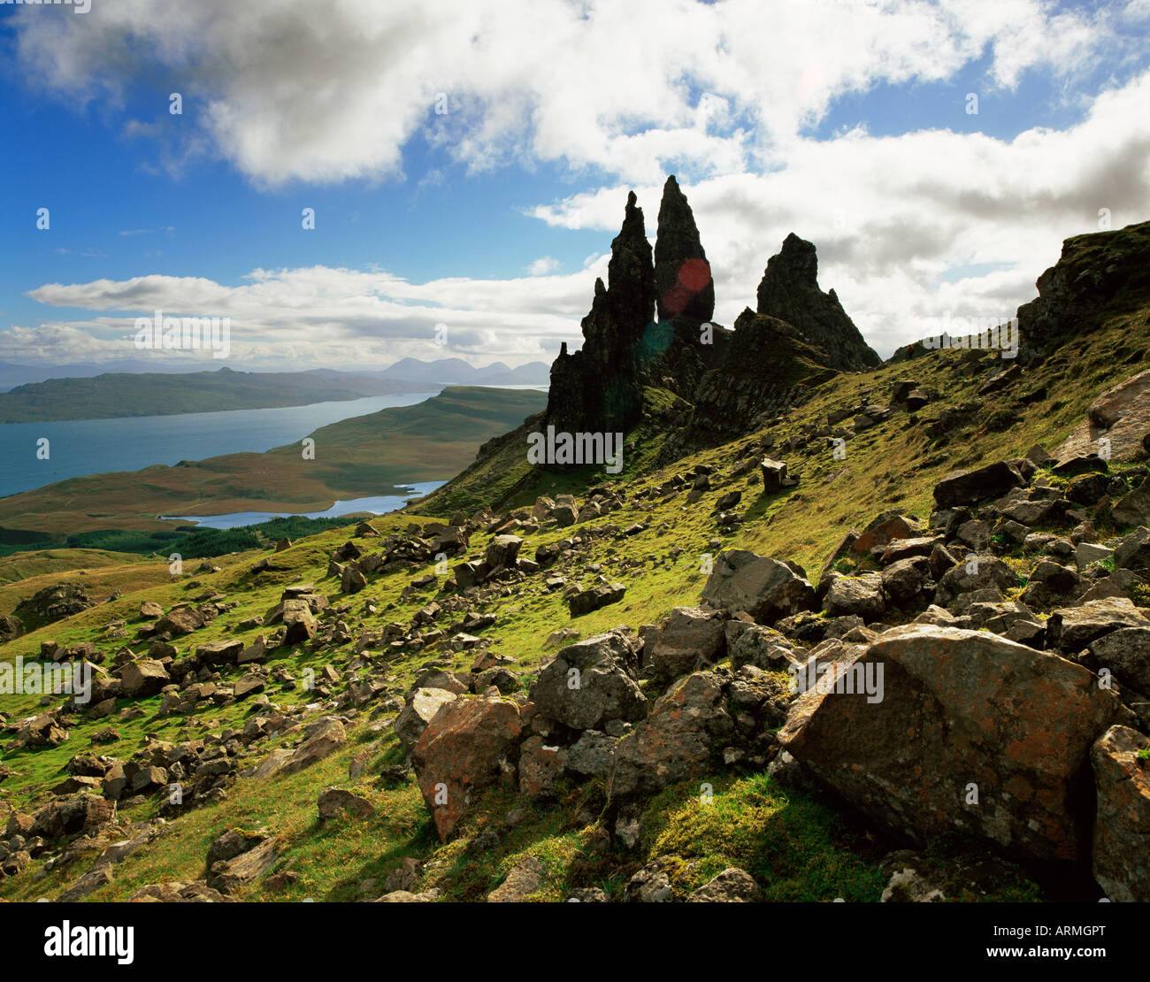 The Old Man of Storr, overlooking Loch Leathan and Raasay Sound ...