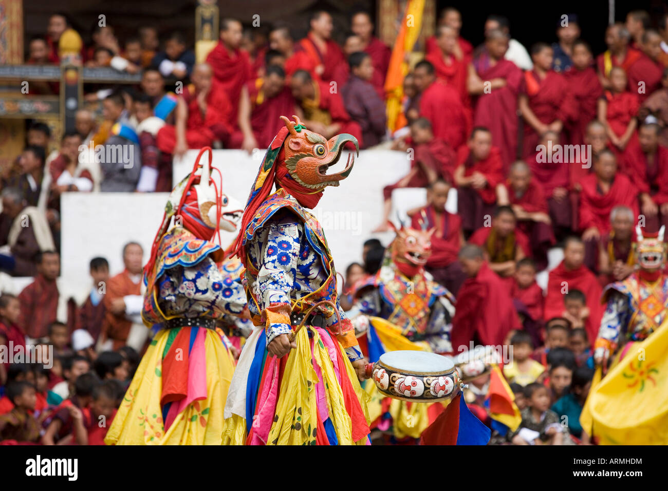 Buddhist festival (Tsechu), Trashi Chhoe Dzong, Thimphu, Bhutan, Asia ...