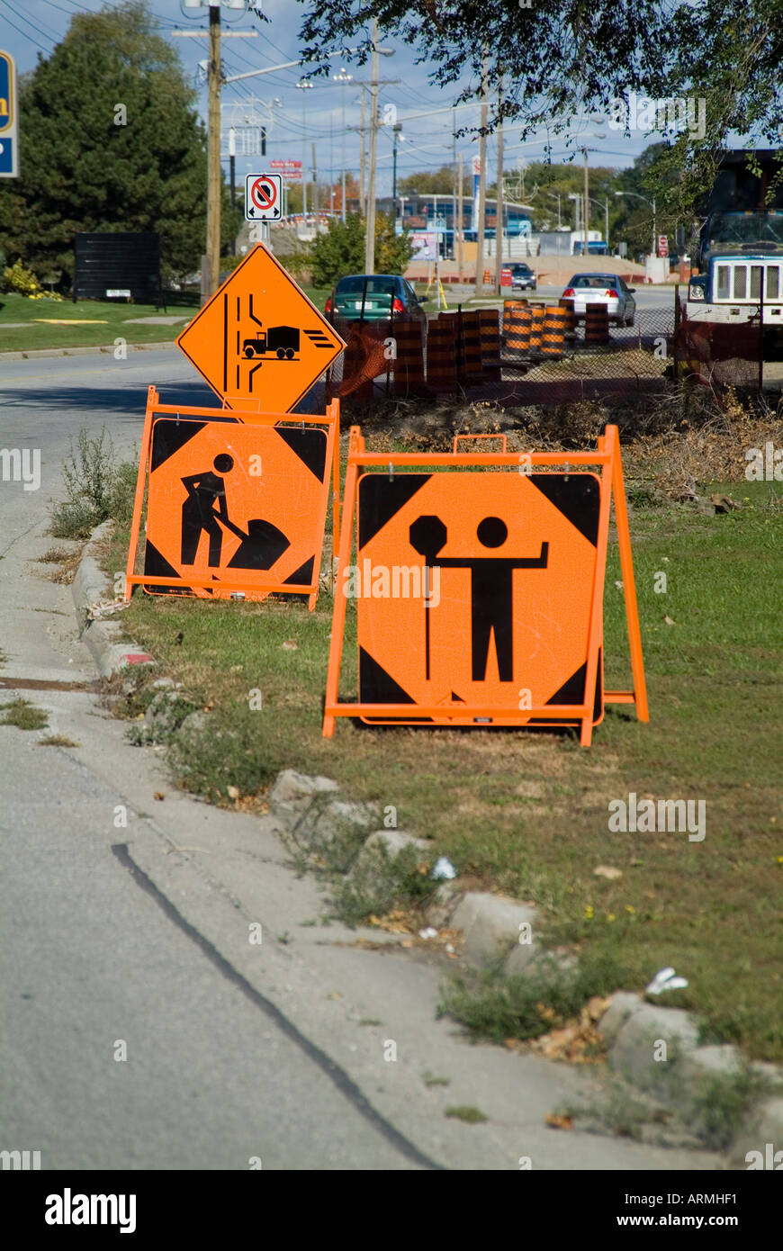 Traffic signs warning motorist that they are entering a road ...