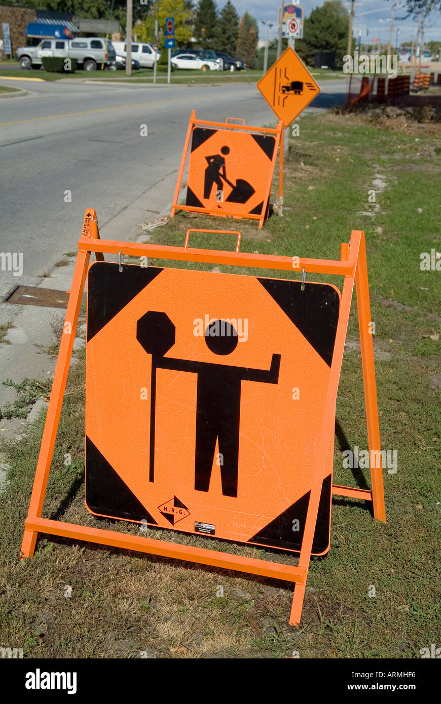 Traffic signs warning motorist that they are entering a road ...