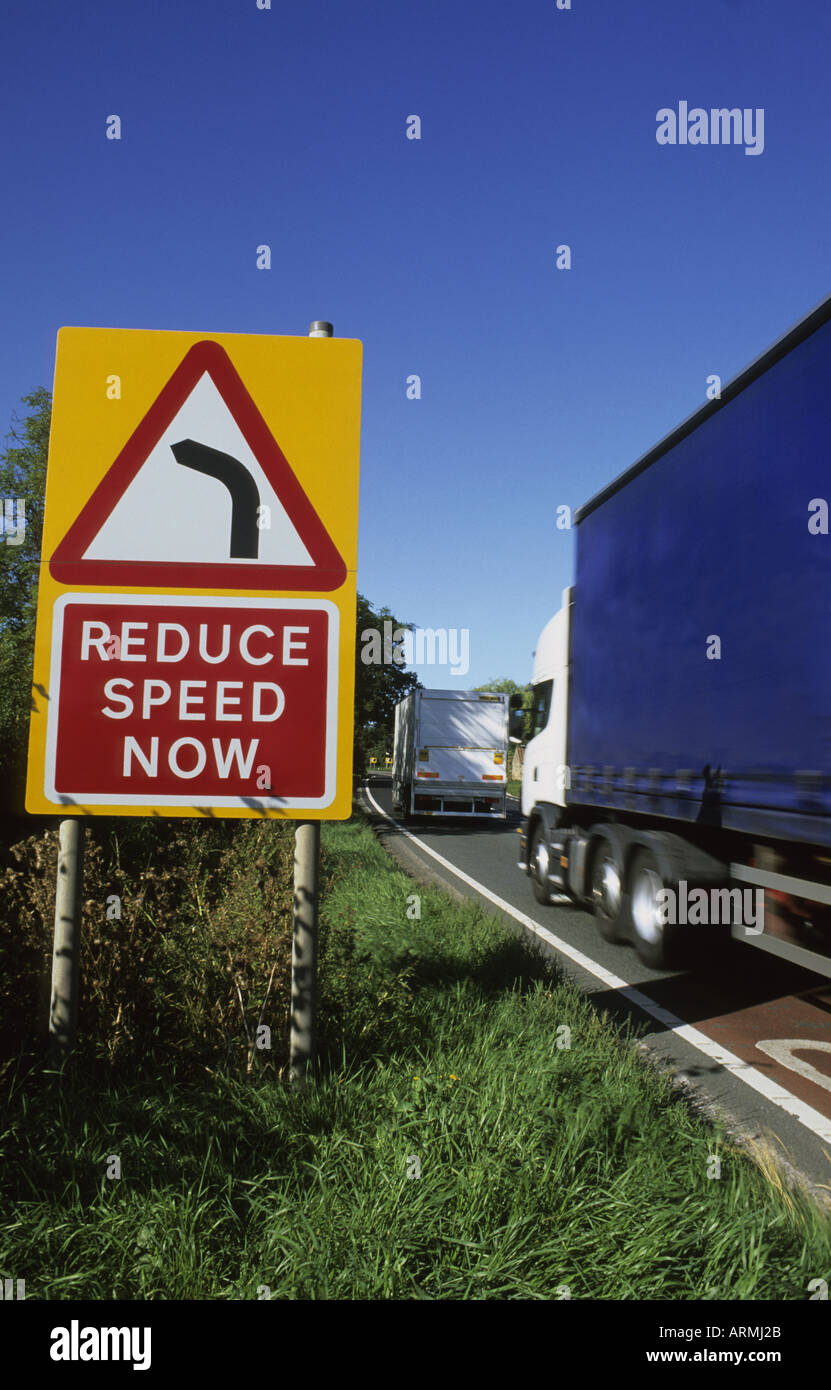 Left hand bend road sign hi-res stock photography and images - Alamy