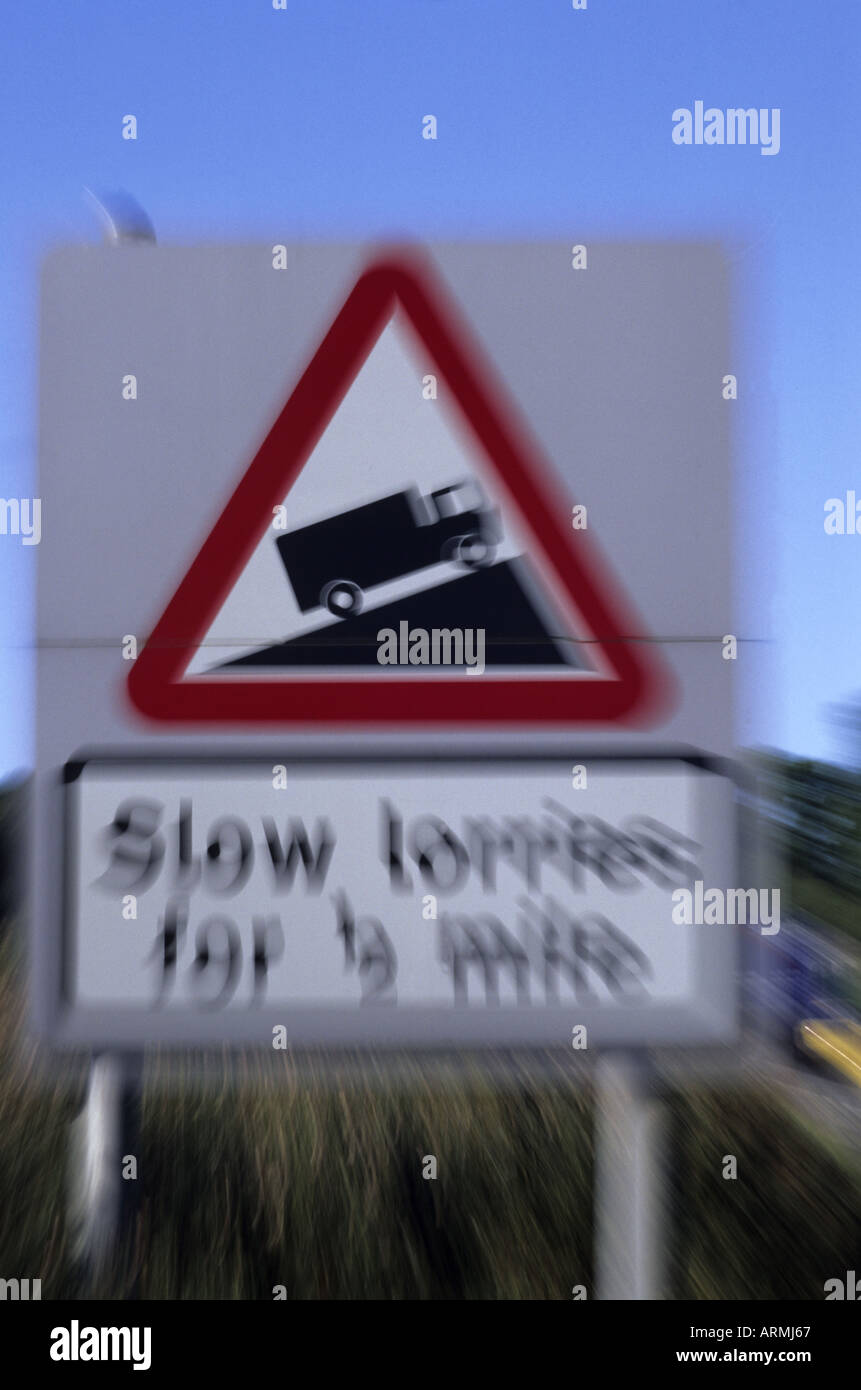 warning sign of slow lorries travelling in the road ahead a64 yorkshire ...