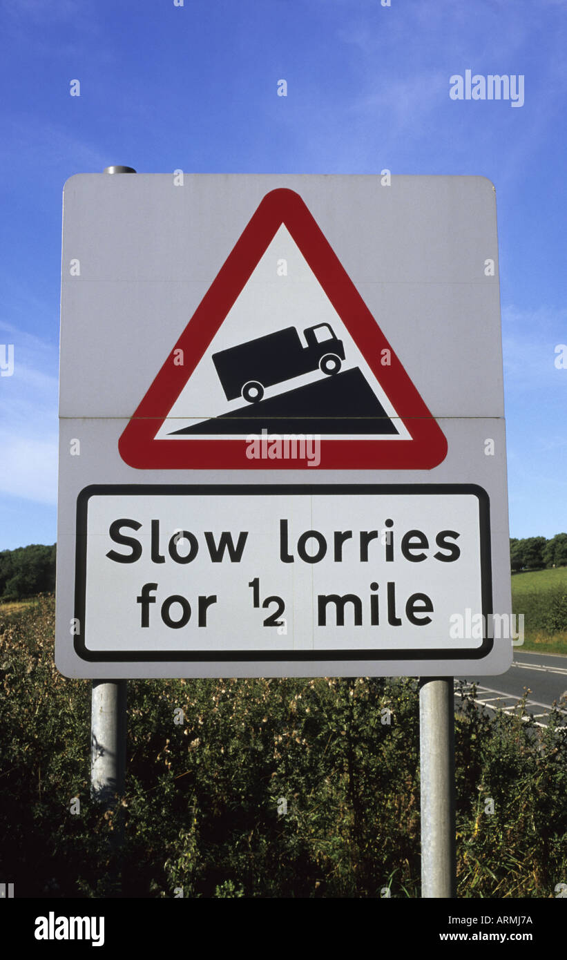 warning sign of slow lorries travelling in the road ahead a64 yorkshire ...