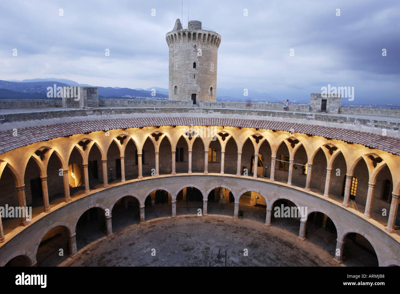 The unique circular structure of Belver Castle in Palma, Mallorca Stock ...