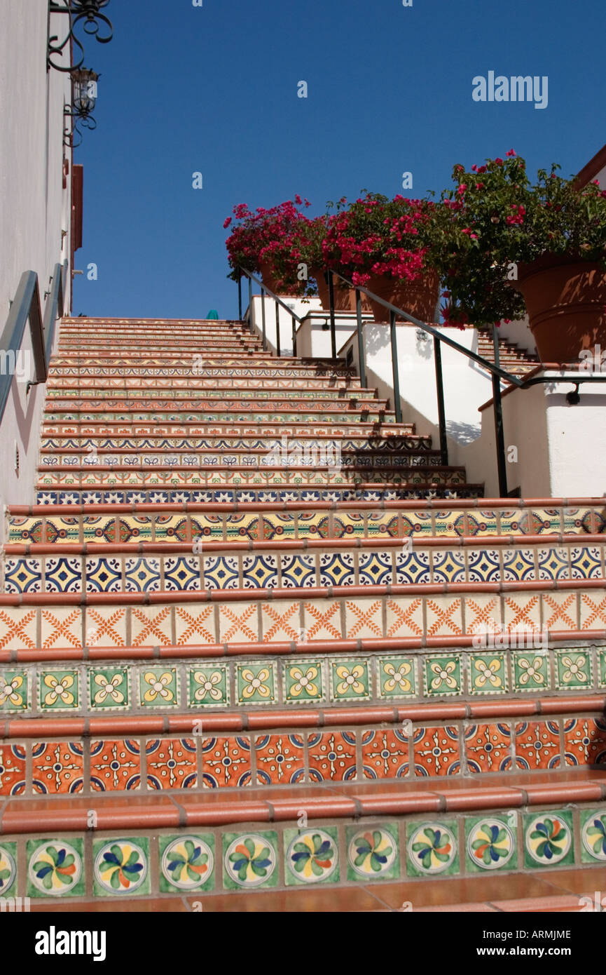 Outdoor staircase decorated with colorful tiles in Santa Barbara ...