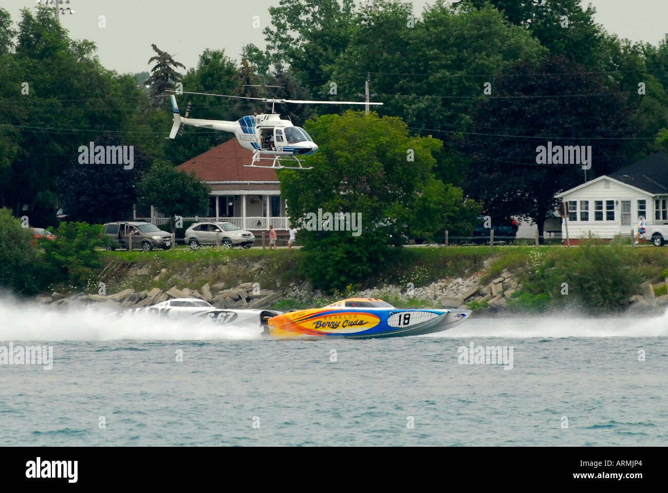Speed boats compete in an off shore race on the St Clair River at Port ...