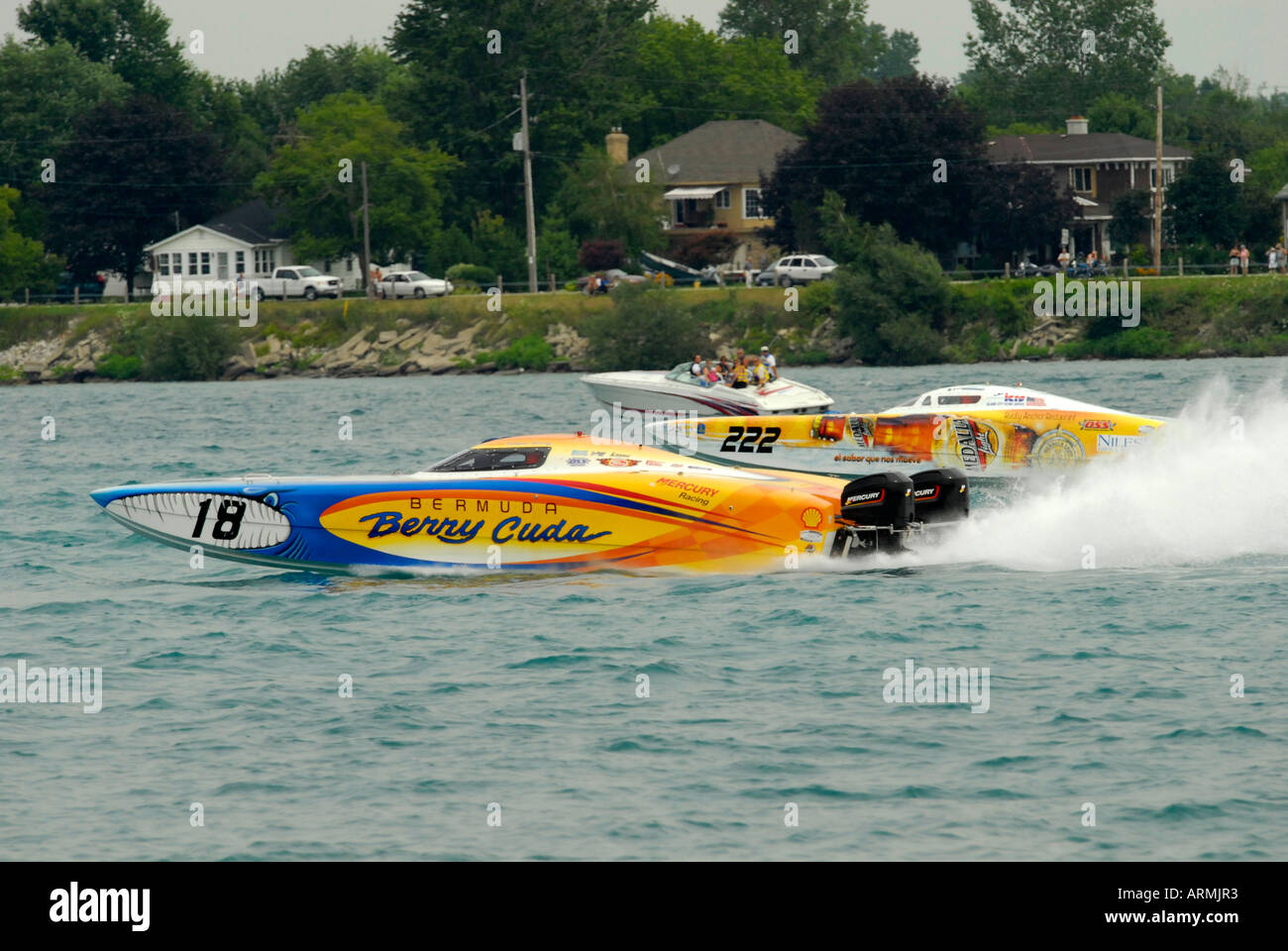 Speed boats compete in an off shore race on the St Clair River at Port ...
