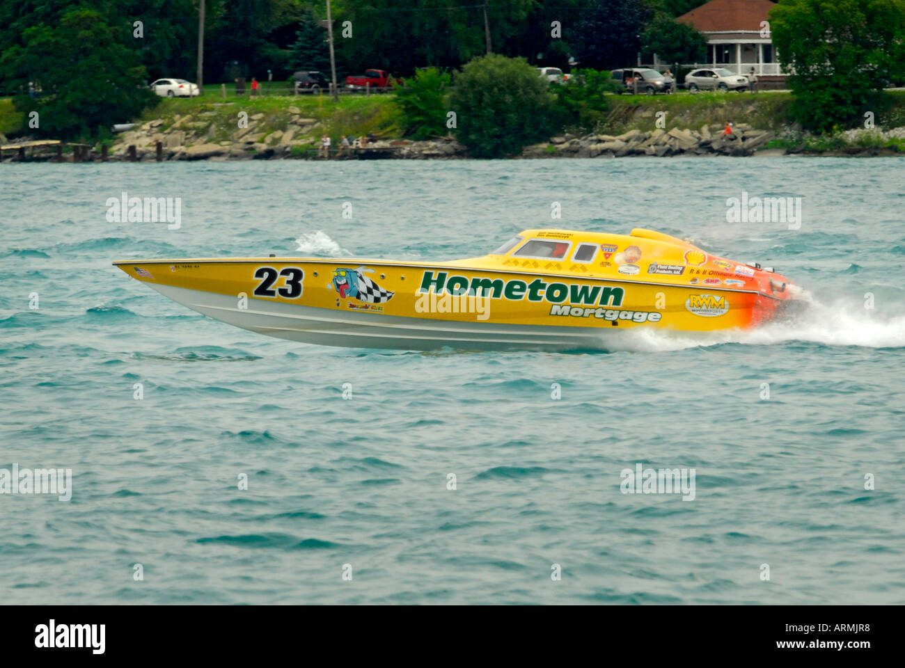 Speed boats compete in an off shore race on the St Clair River at Port ...