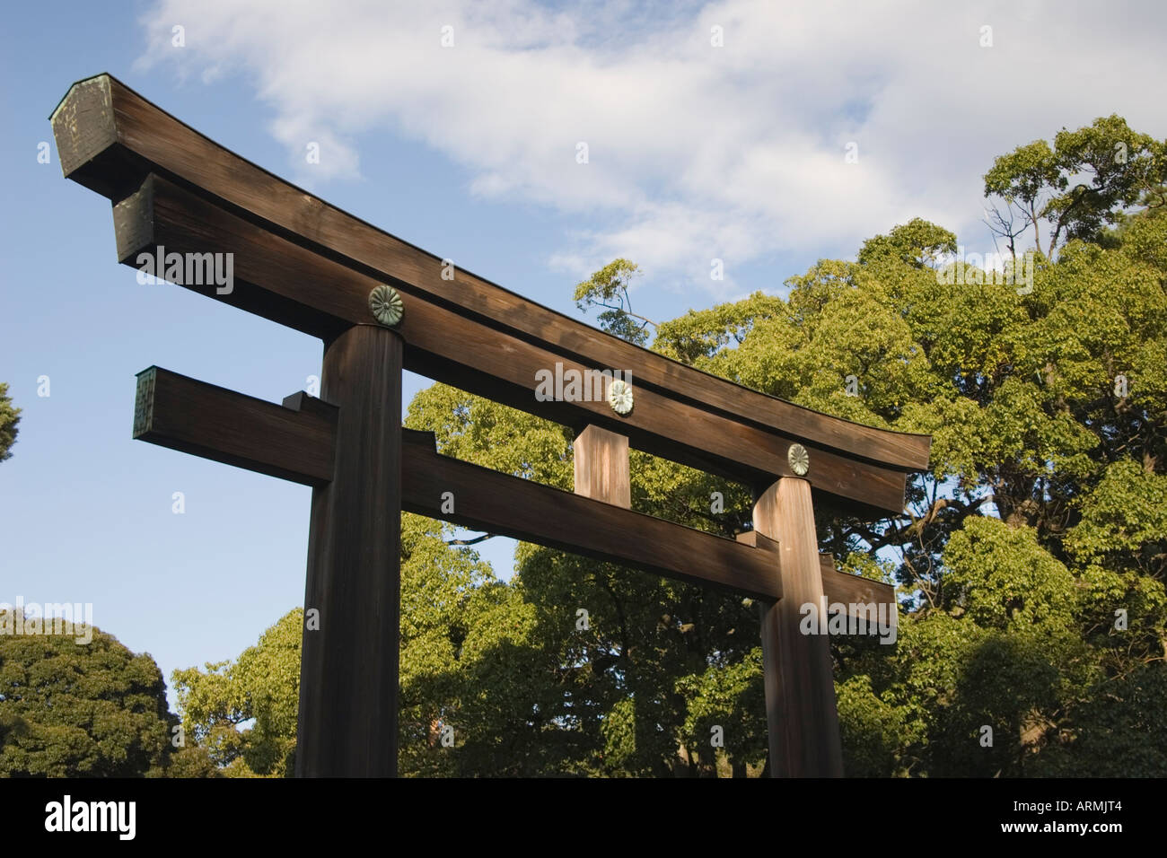 A large wooden torii gate at Meiji jingu shrine in Tokyo Japan Asia ...