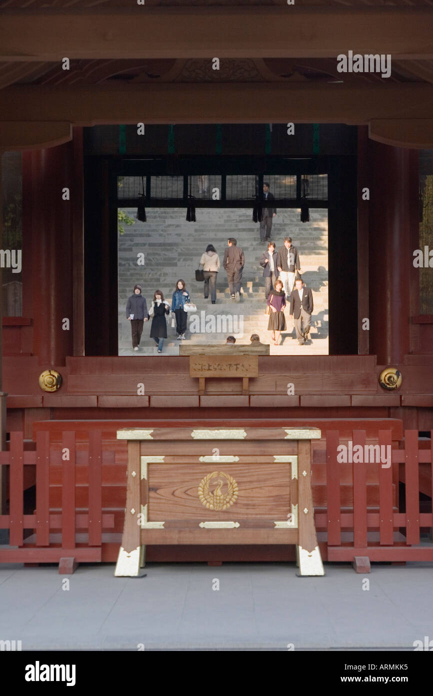 Maidono ritual dance stage frames the stairway at Tsurugaoka Hachimangu ...