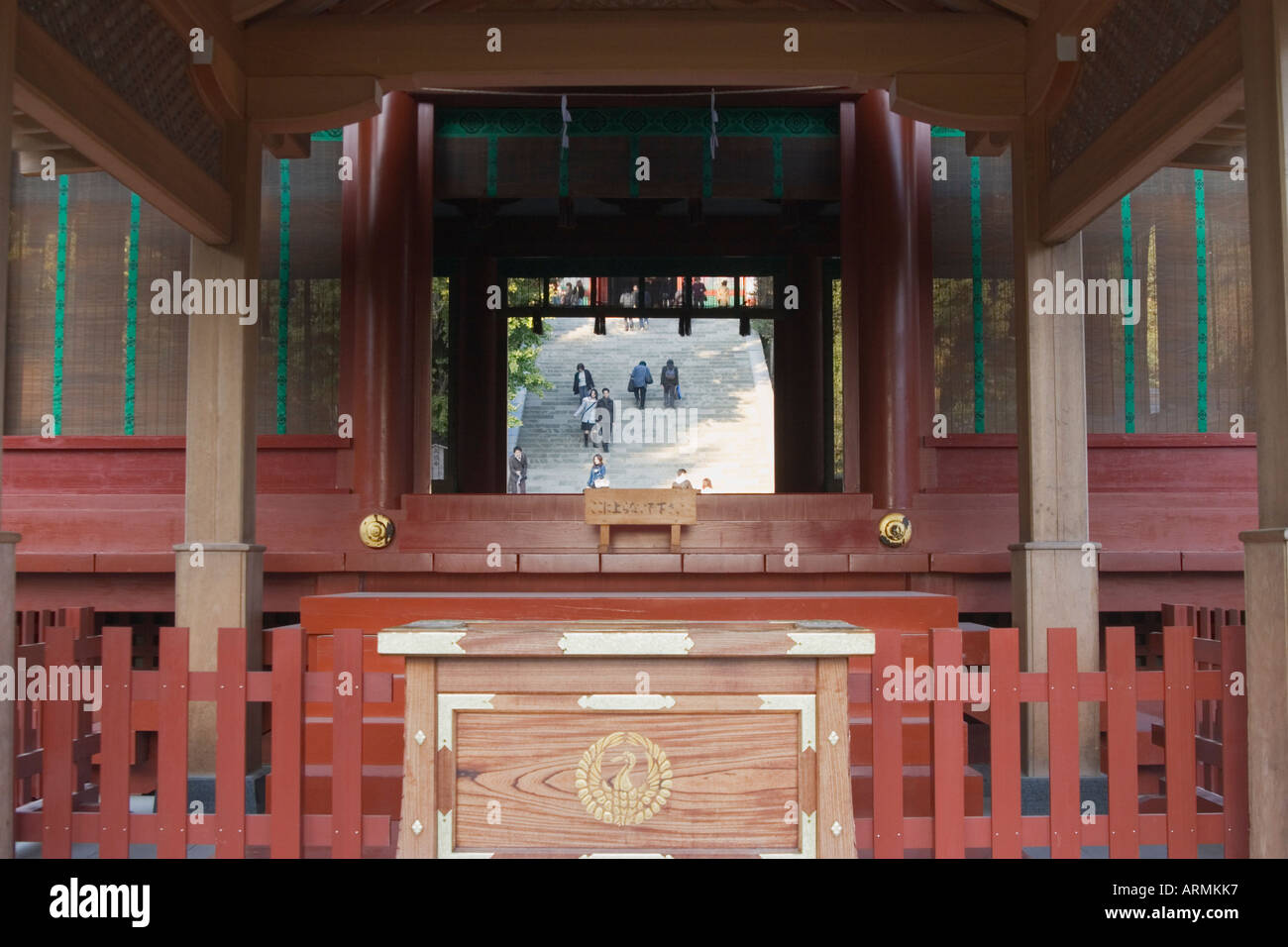Maidono ritual dance stage frames the stairway at Tsurugaoka Hachimangu ...