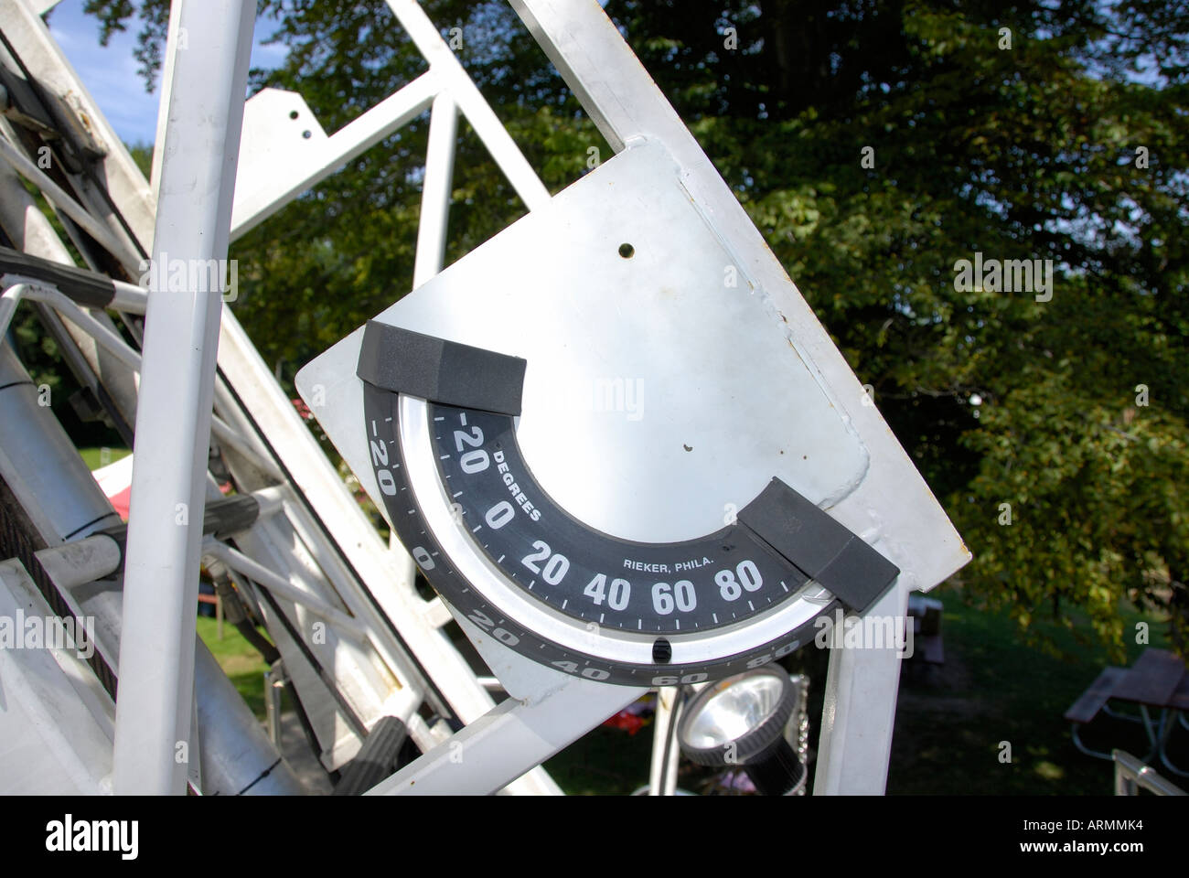 long and tall ladder on a fire truck shows various degrees of level and ...